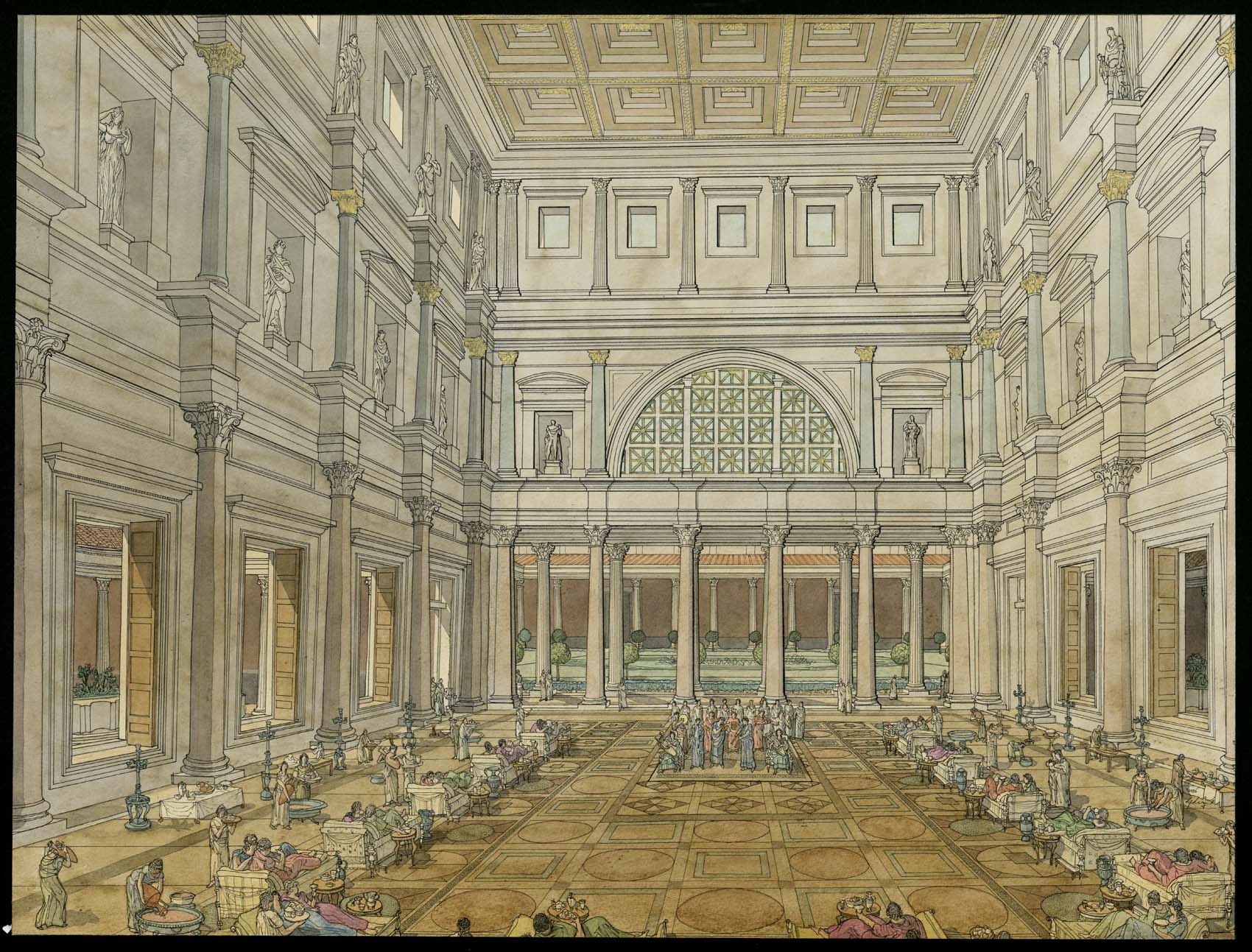 Roma (Rom), der Palatin, der Palast des Domitian, das große Triclinium ...